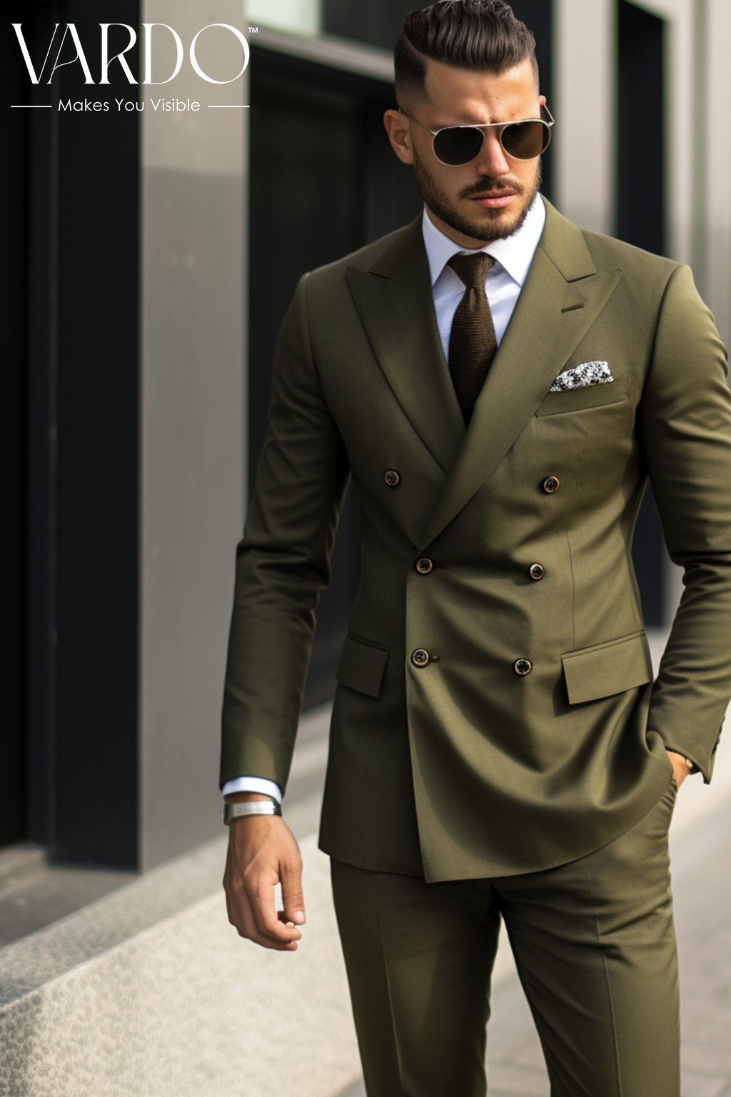 Classic Elegance Khaki Green Double Breasted Suit – VARDO