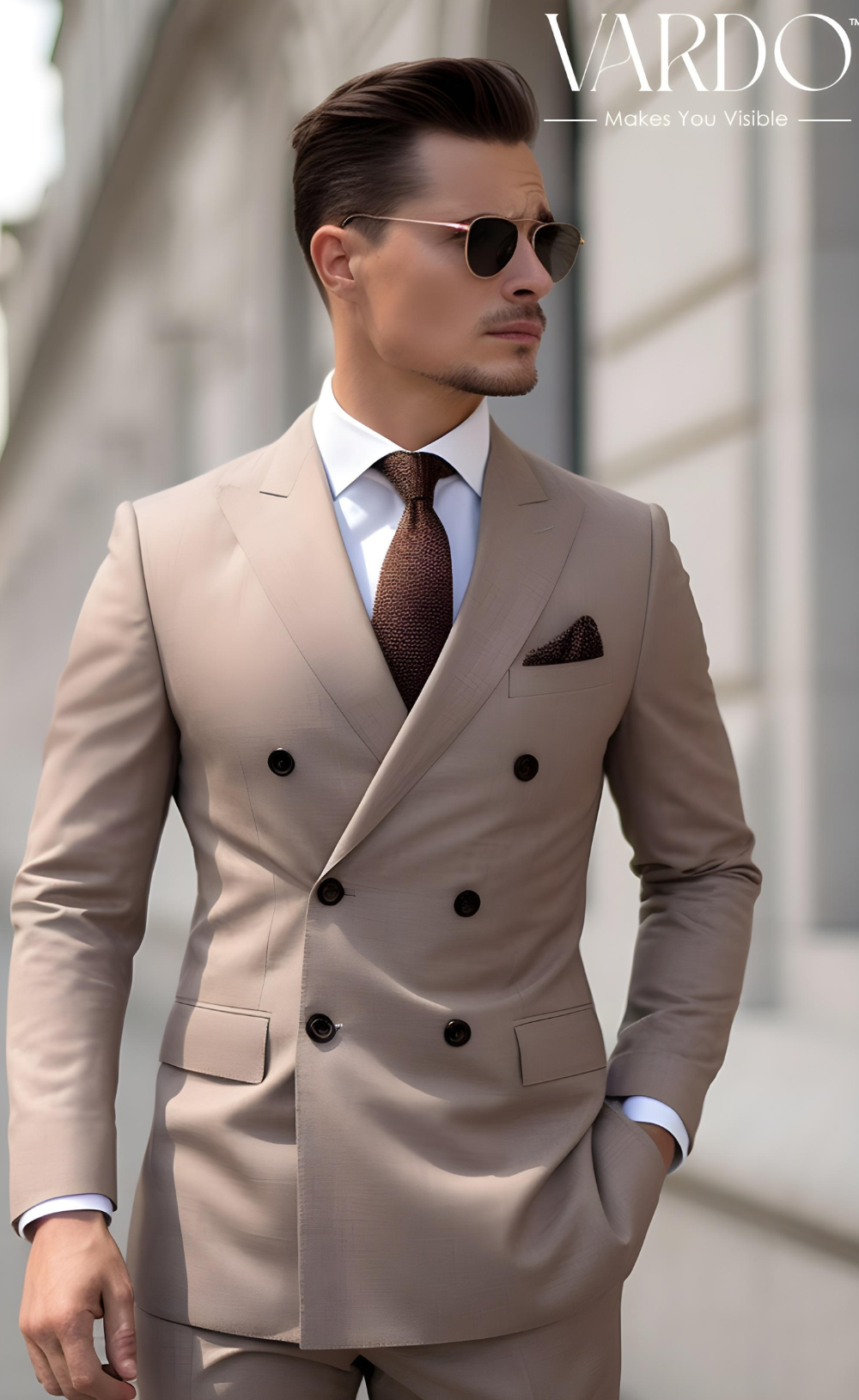 Classic Light Brown Double Breasted Suit for Men – VARDO