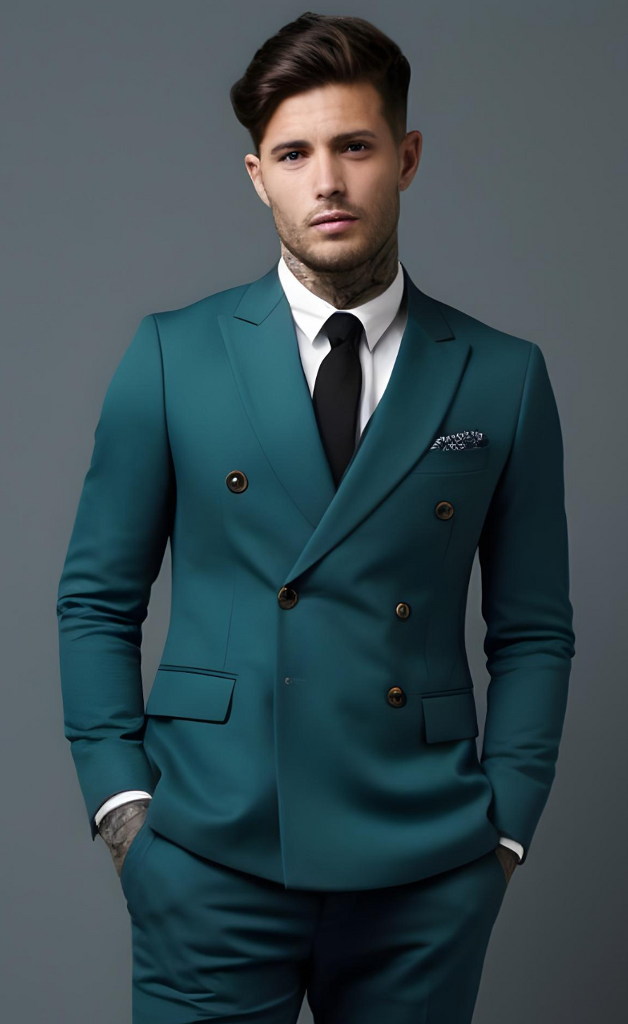 Men's Teal Blue Double-Breasted Suit - Modern Slim Fit Suit - Vibrant ...
