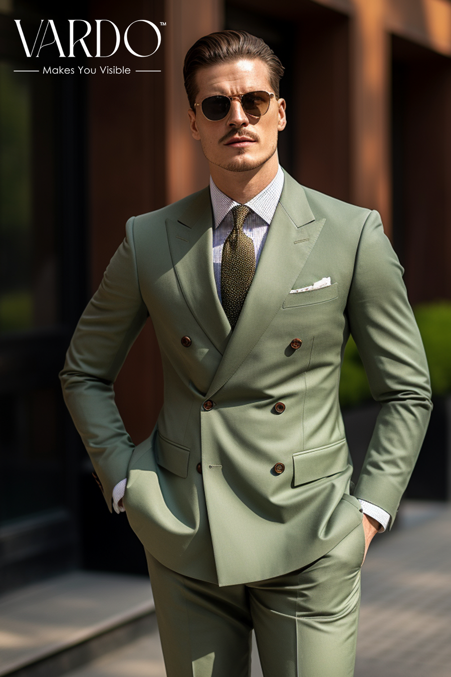 Sage Green Double Breasted Suit for Men – VARDO